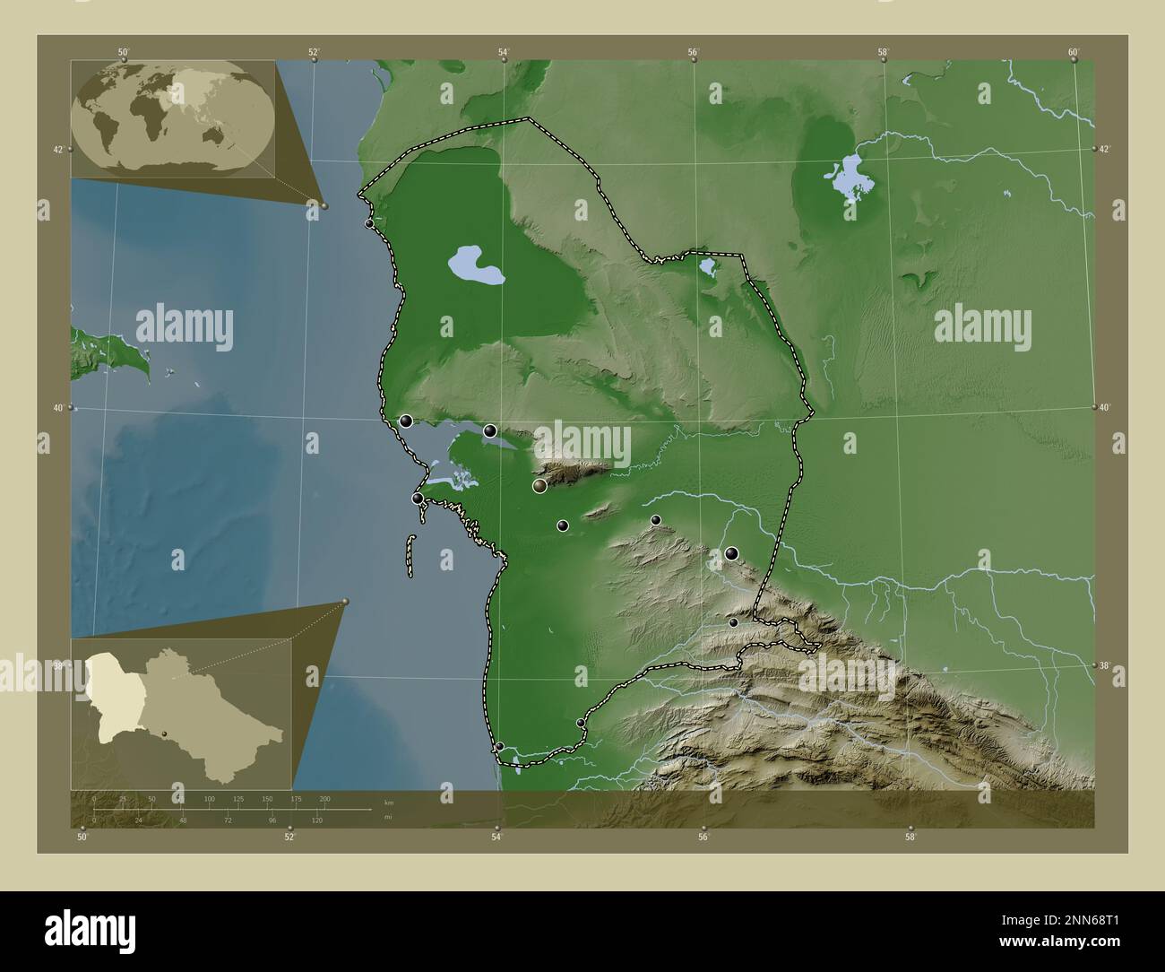 Balkan, province of Turkmenistan. Elevation map colored in wiki style ...