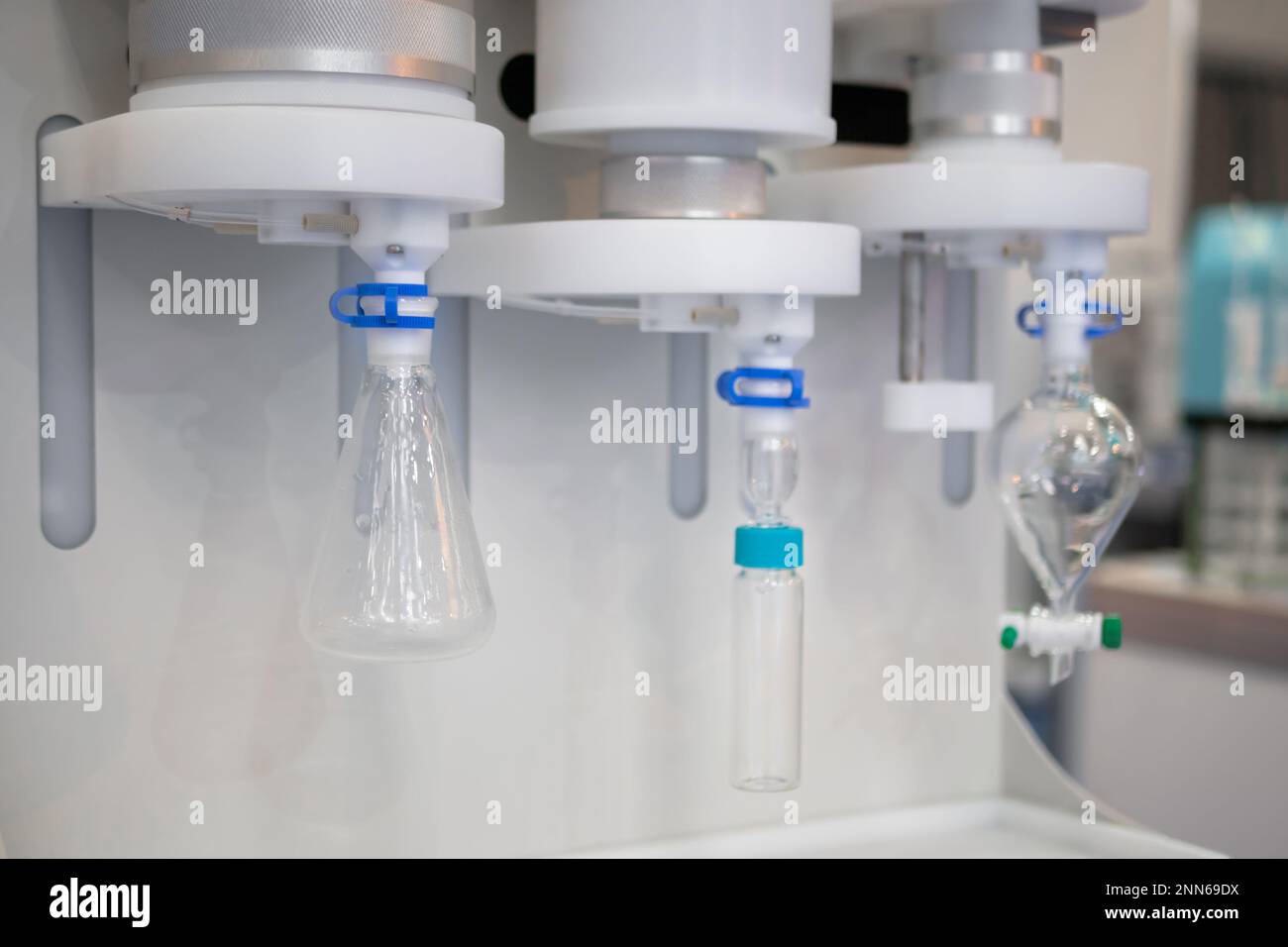 Empty vials on laboratory equipment at medical exhibition Stock Photo ...