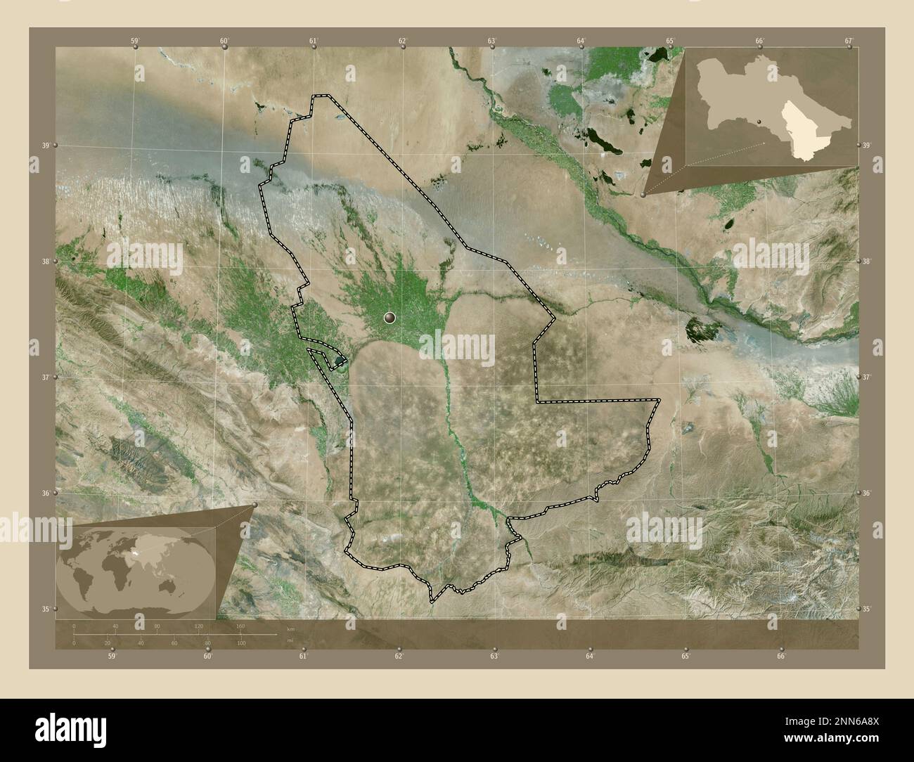 Mary, province of Turkmenistan. High resolution satellite map. Corner ...