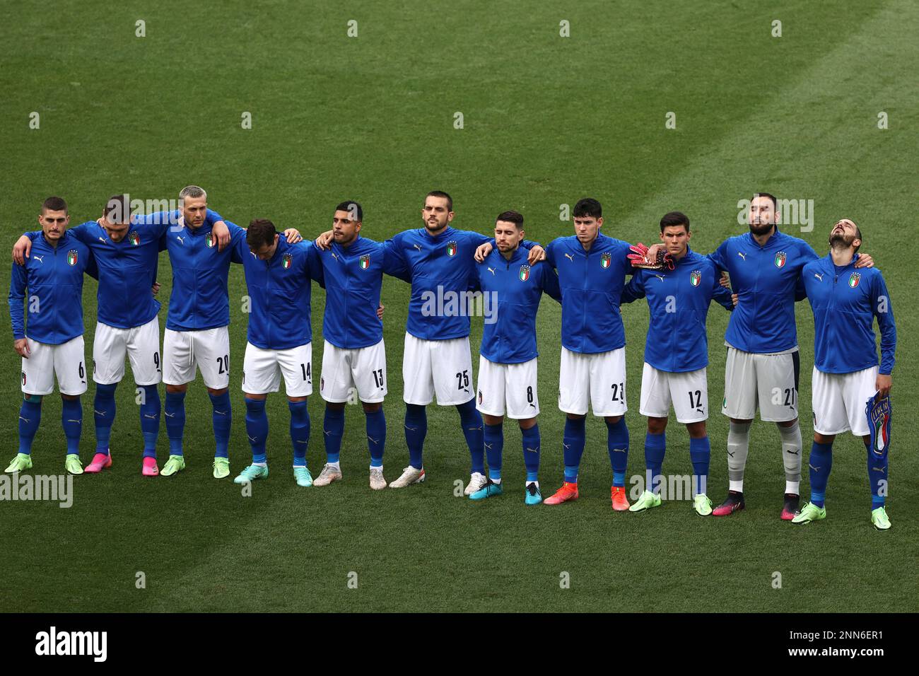 Team Italy line up prior to the Euro 2020 soccer championship group A ...