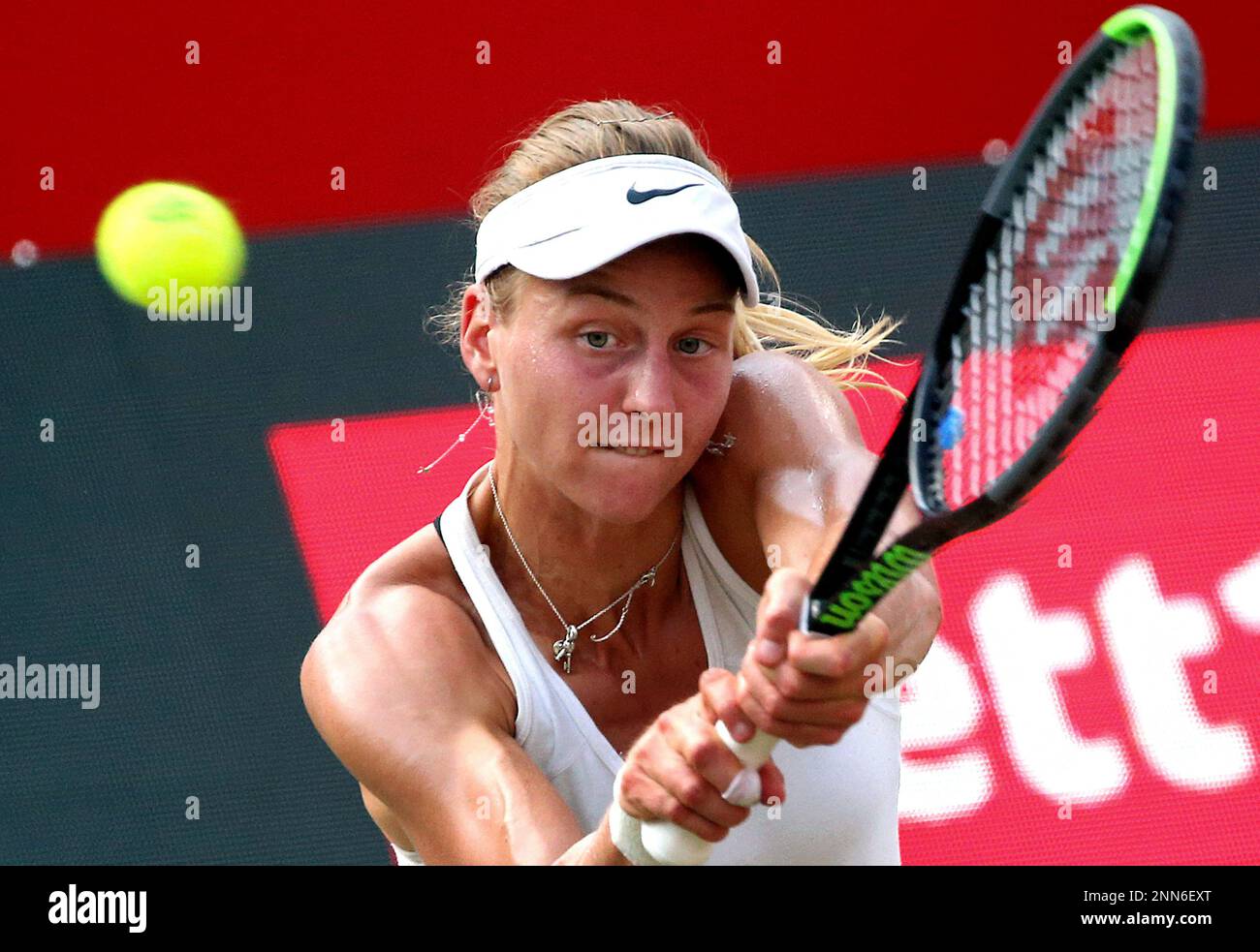 Russia's Ludmilla Samsonova plays a backhand during her ladies singles ...