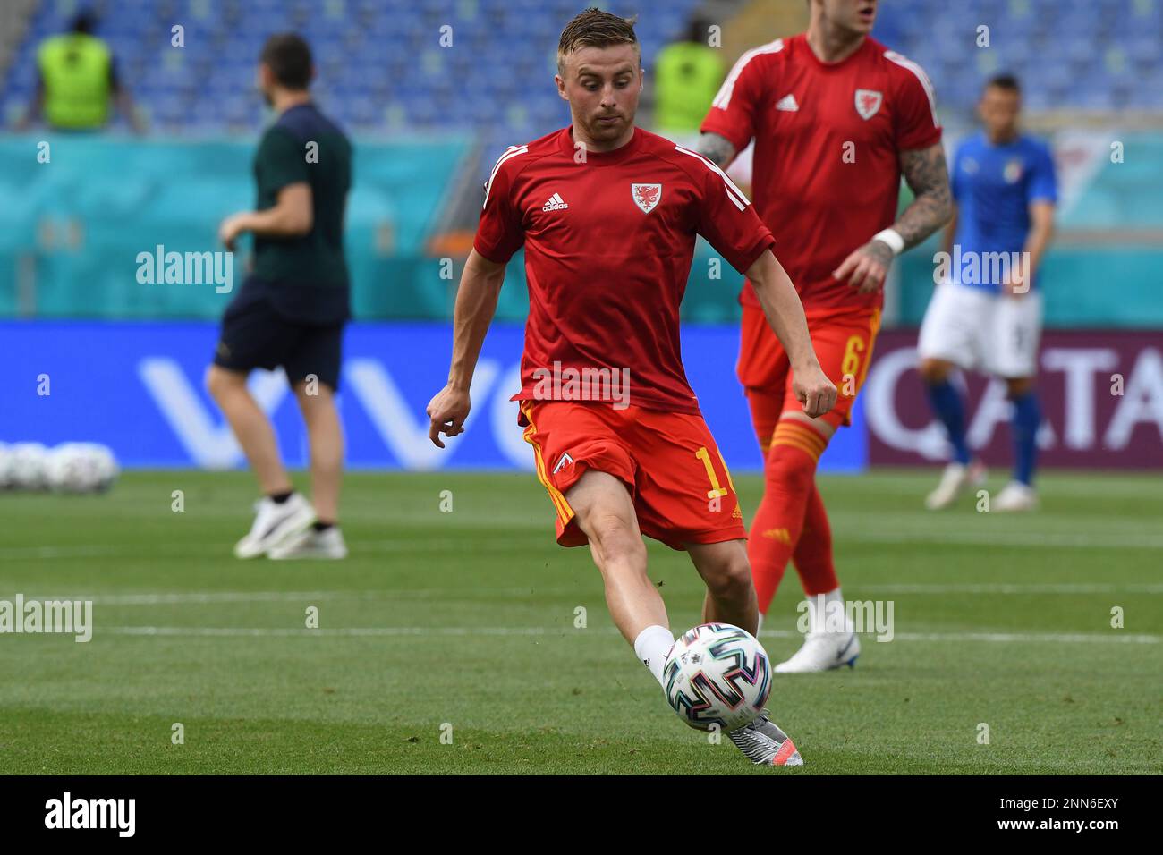 Wales' Joe Morrell warms up ahead of the Euro 2020 soccer championship ...