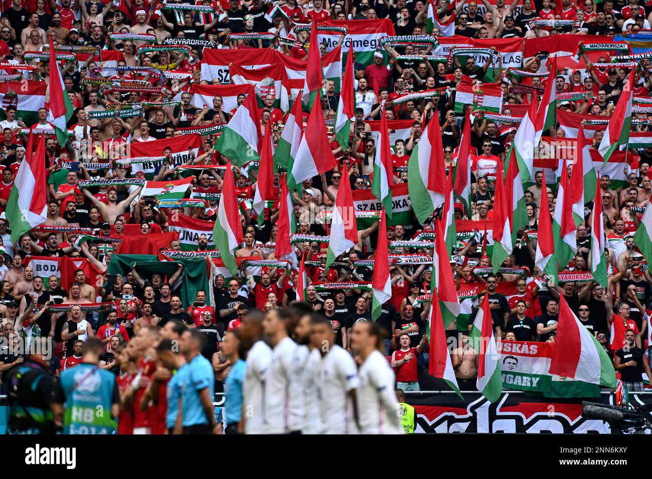 Hungarian fans cheer as players line up for the Euro 2020 soccer ...