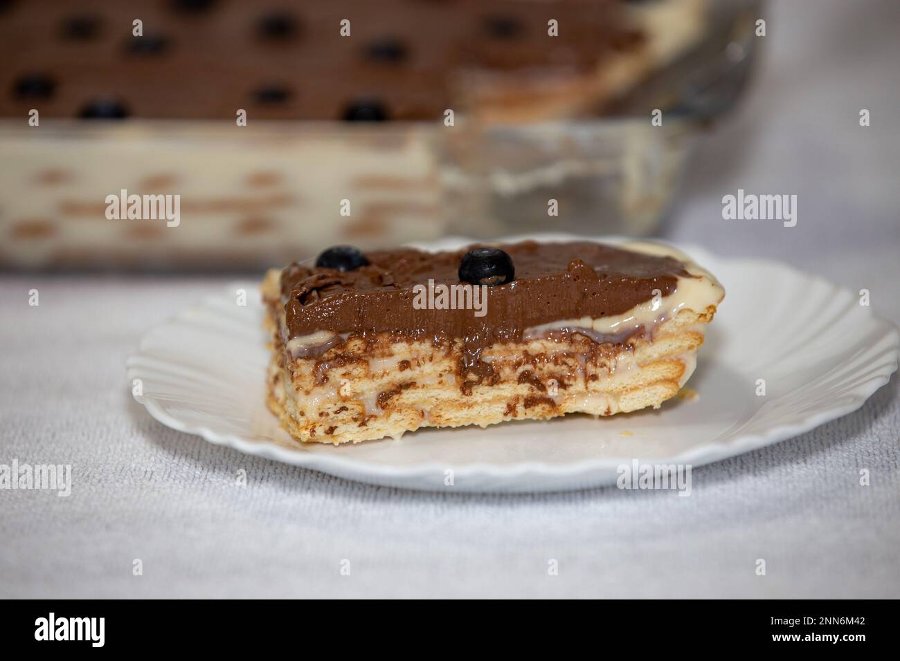 Traditional Brazilian sweet pave made with biscuits and vanilla and ...