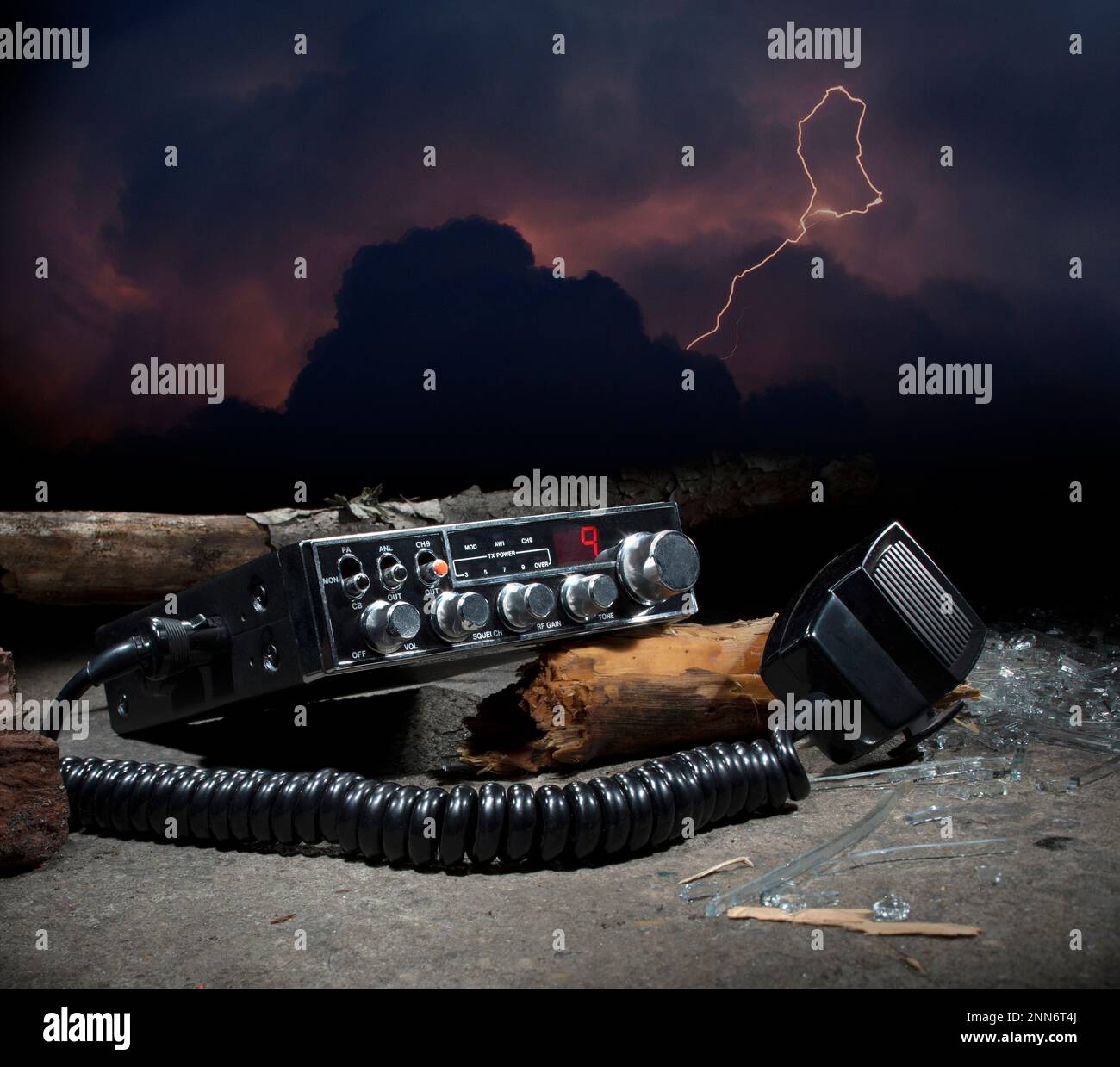 CB radio on channel 9 with debris during a storm Stock Photo - Alamy