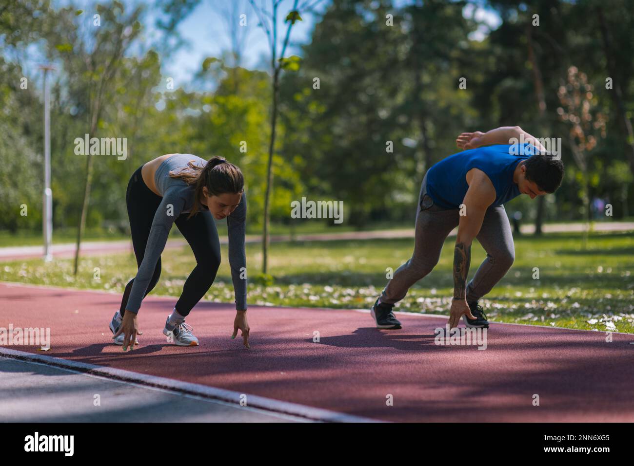 A photo of first position of male and female started running, on a ...