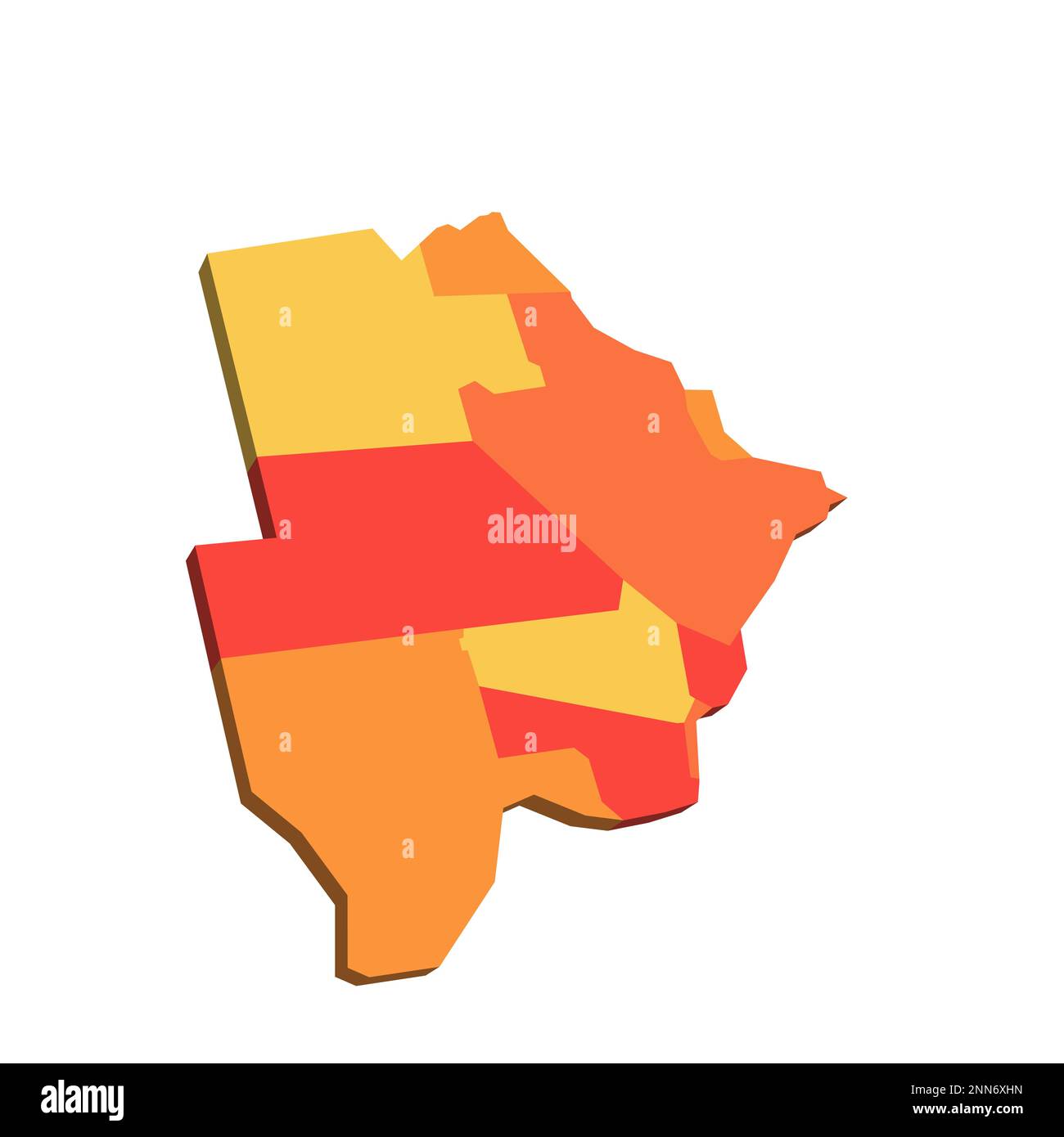 Botswana political map of administrative divisions - rural and urban ...