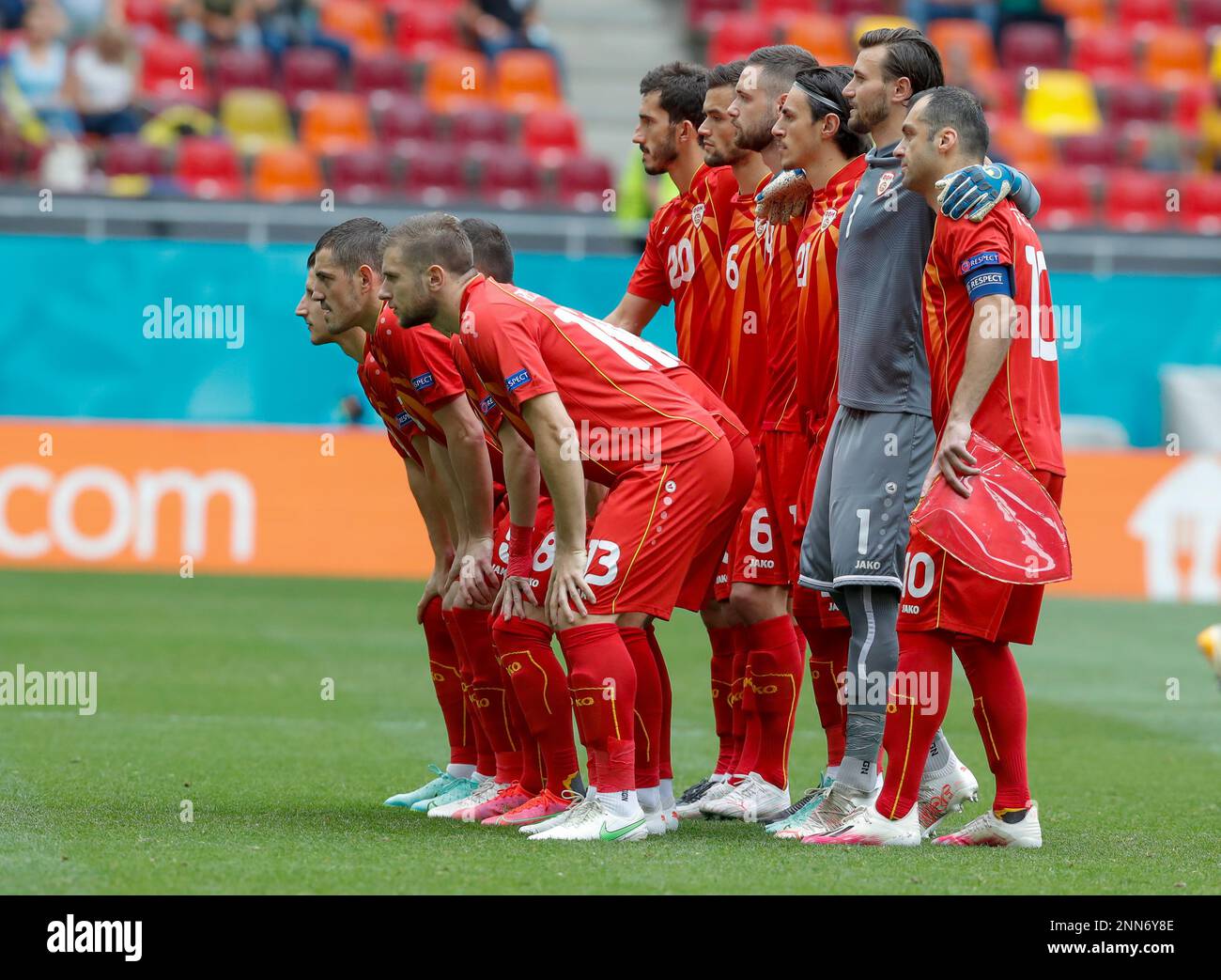 North Macedonia players pose for a team photo during the Euro 2020 ...