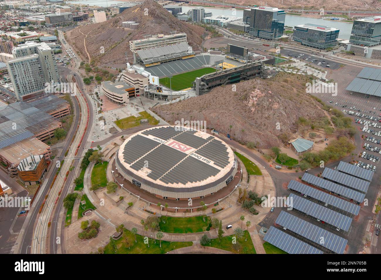 An aerial view of Sun Devil Stadium and Desert Financial Arena on the ...