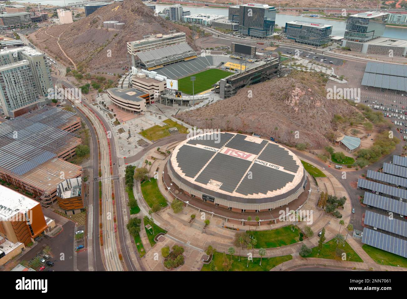 An aerial view of Sun Devil Stadium and Desert Financial Arena on the ...