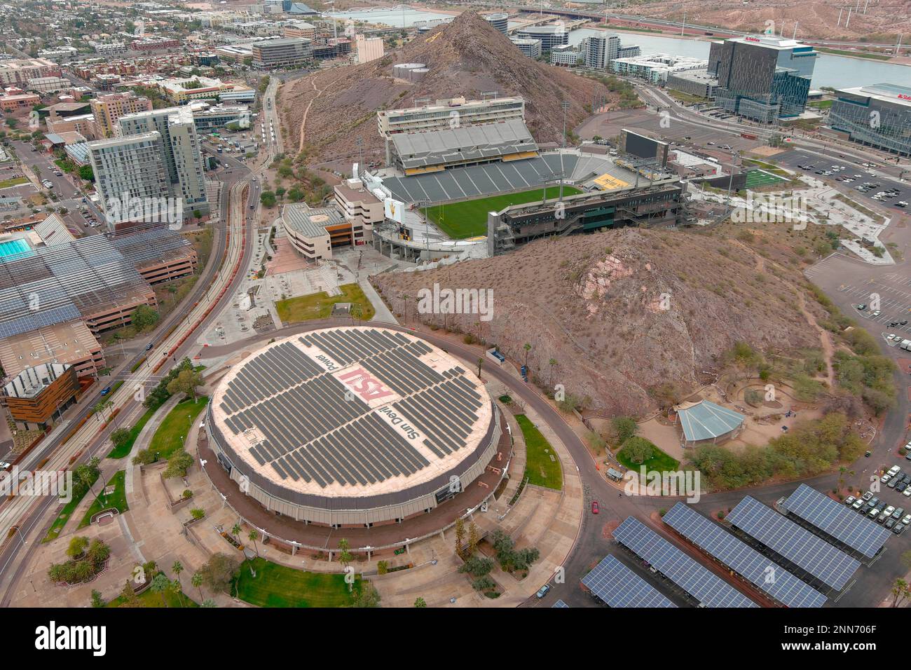 An aerial view of Sun Devil Stadium and Desert Financial Arena on the ...