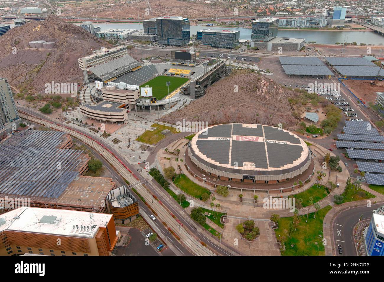 An aerial view of Sun Devil Stadium and Desert Financial Arena on the ...