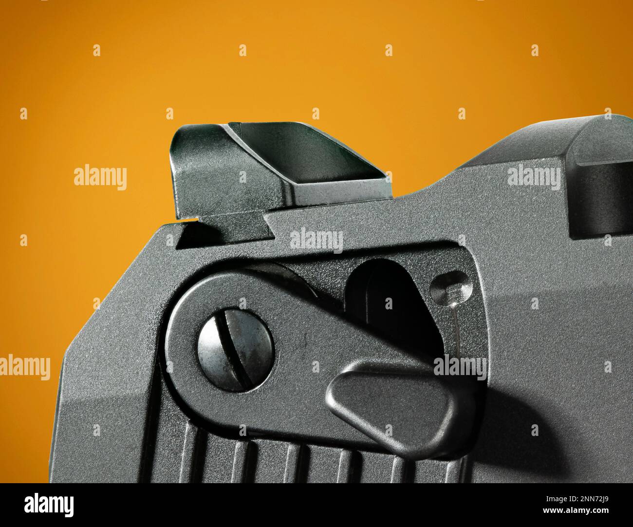 Rear sight and safety on a semi-automatic pistol Stock Photo - Alamy