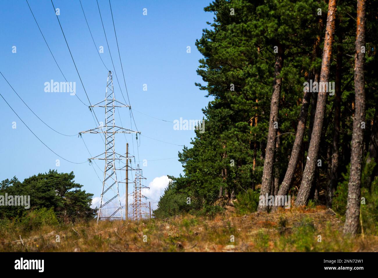 High voltage power lines and high voltage electric transmission going ...
