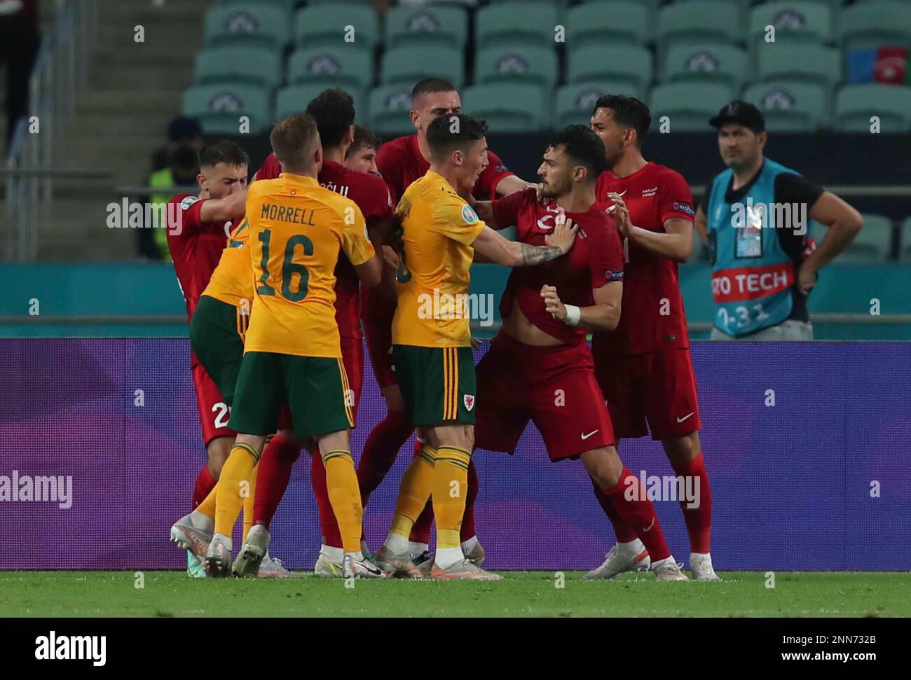 Turkey and Wales players scuffle during the Euro 2020 soccer ...
