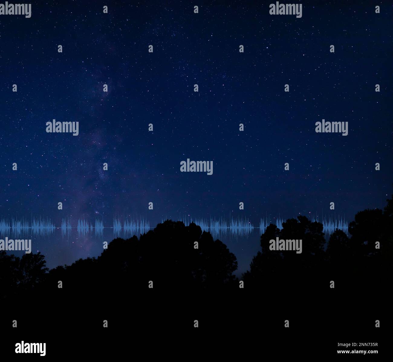 Bright stars and MilkyWay with radio signal in the trees Stock Photo ...
