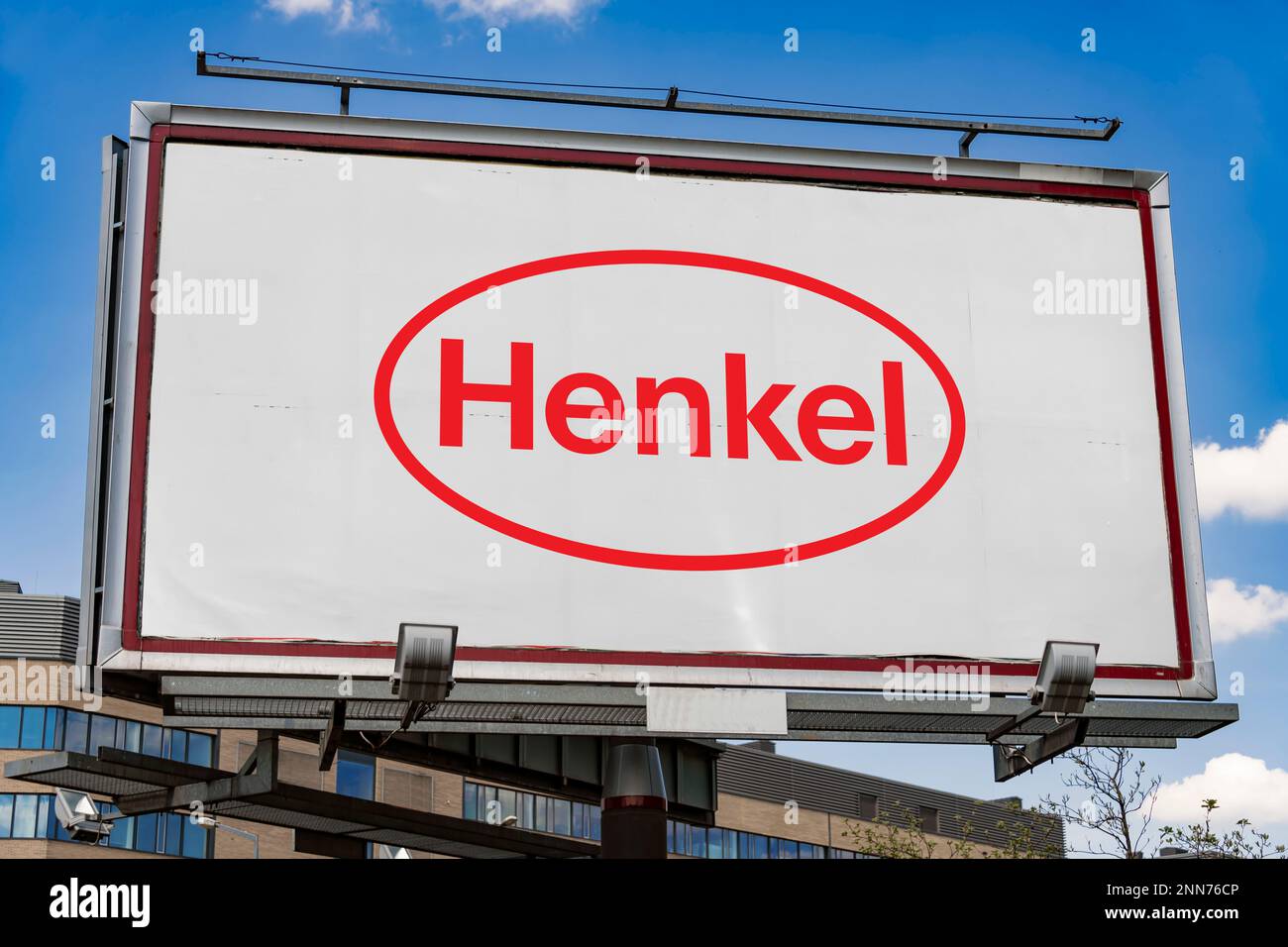 POZNAN, POL - JAN 11, 2023: Advertisement billboard displaying logo of ...