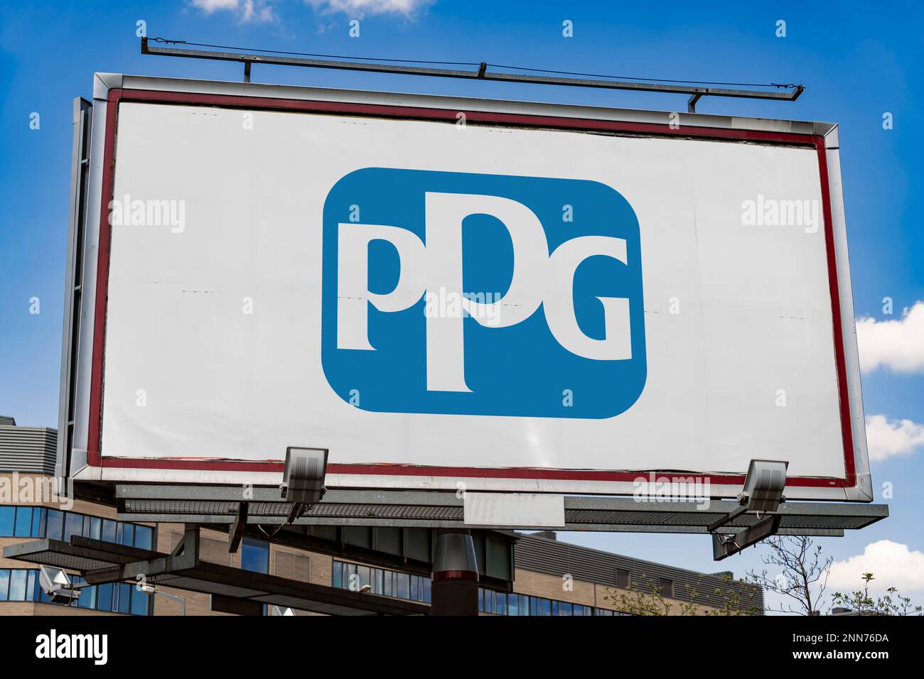 POZNAN, POL - JAN 11, 2023: Advertisement billboard displaying logo of ...