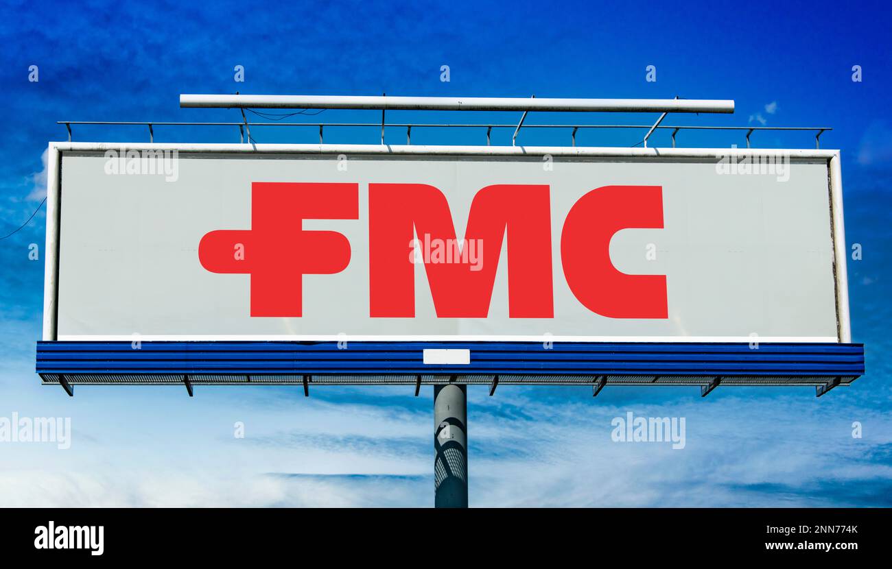 POZNAN, POL - JAN 11, 2023: Advertisement billboard displaying logo of ...