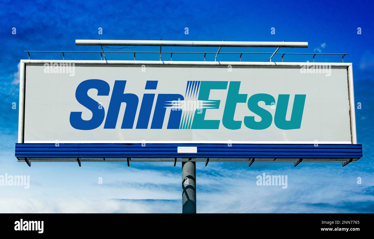 POZNAN, POL - JAN 11, 2023: Advertisement billboard displaying logo of ...