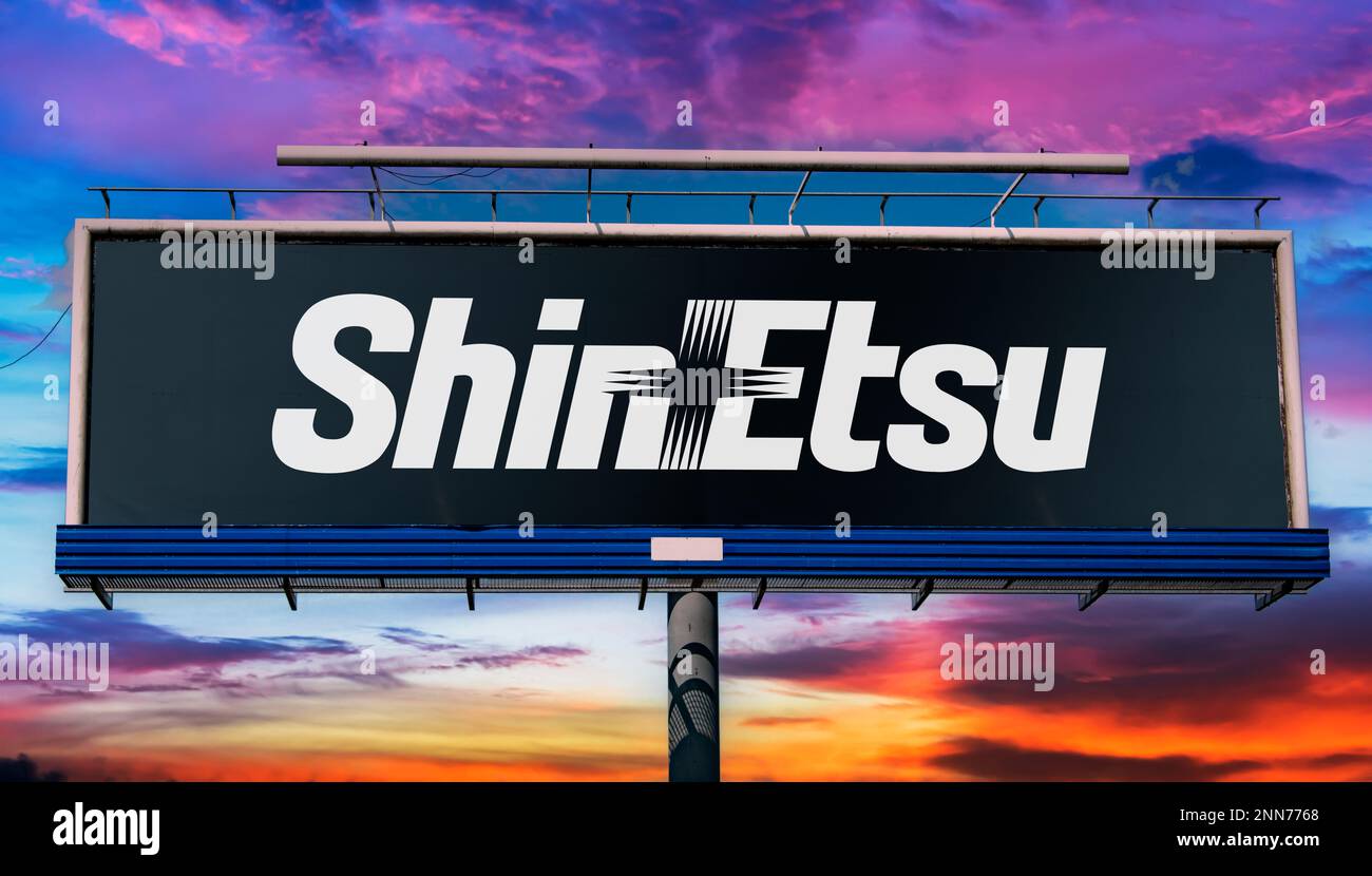 POZNAN, POL - JAN 11, 2023: Advertisement billboard displaying logo of ...