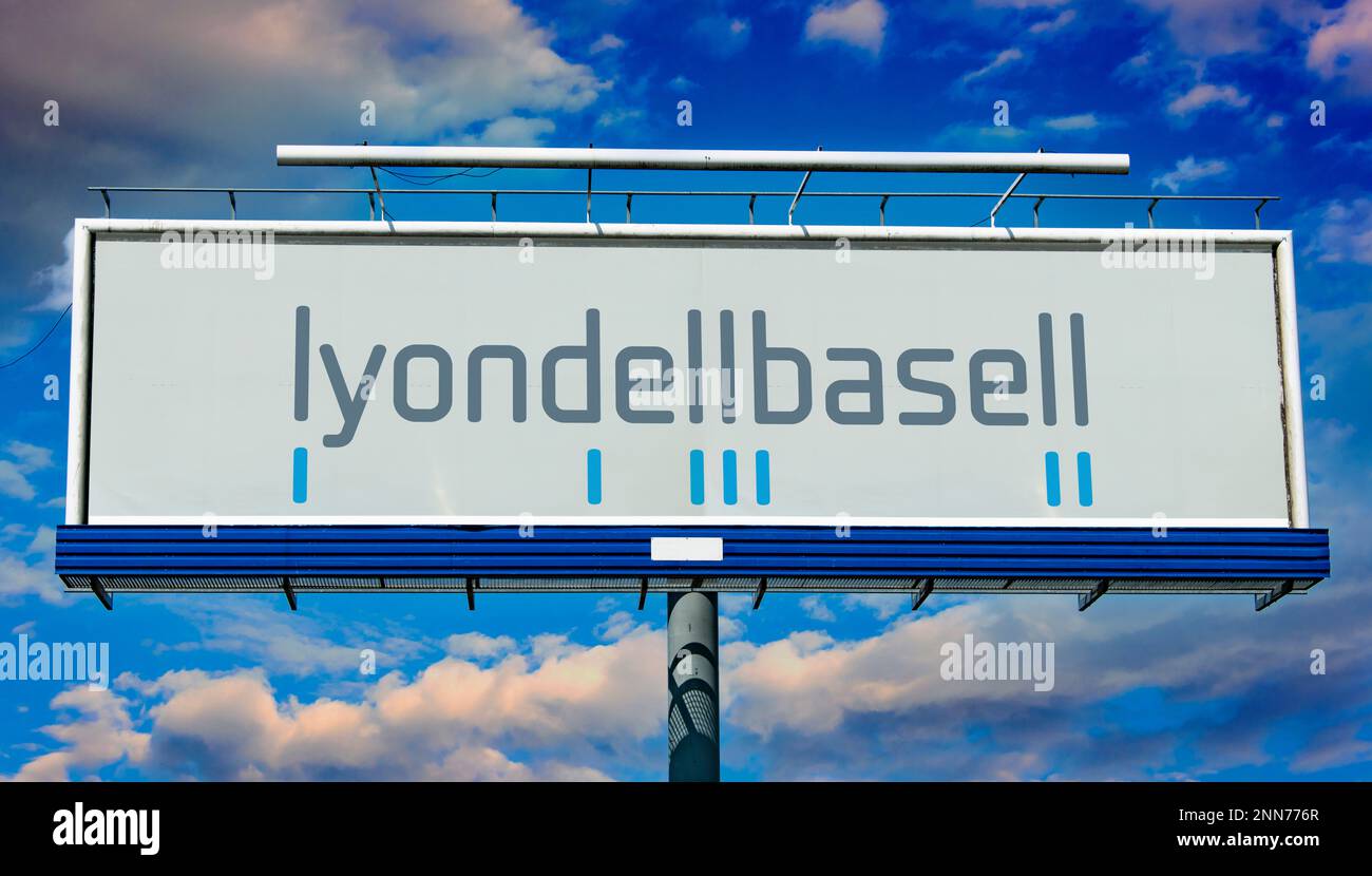 POZNAN, POL - JAN 11, 2023: Advertisement billboard displaying logo of ...