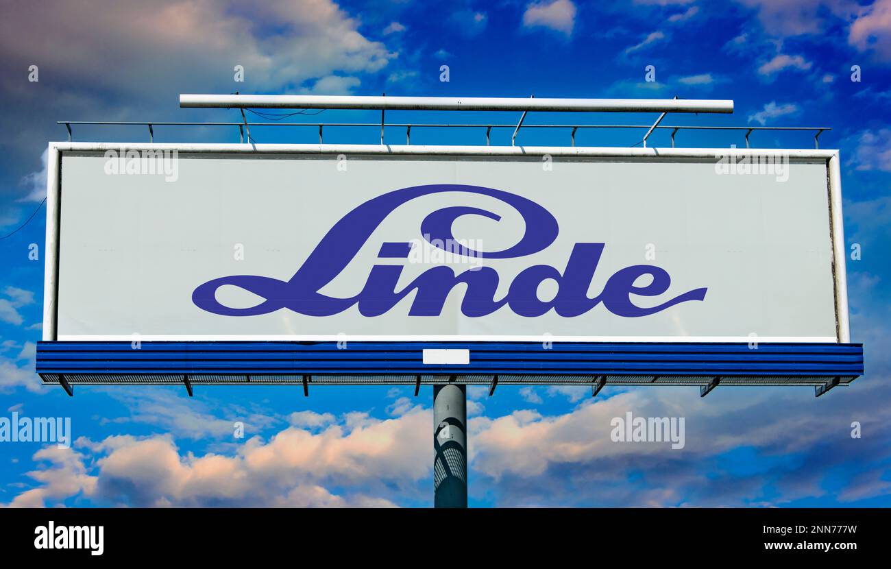 POZNAN, POL - JAN 11, 2023: Advertisement billboard displaying logo of ...