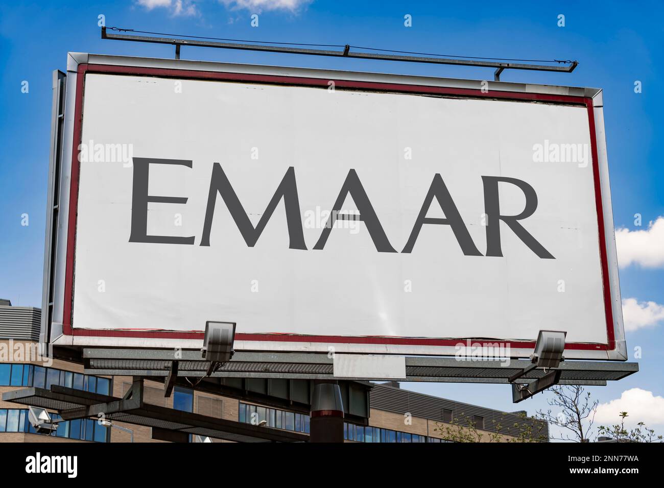 POZNAN, POL - FEB 8, 2023: Advertisement billboard displaying logo of ...
