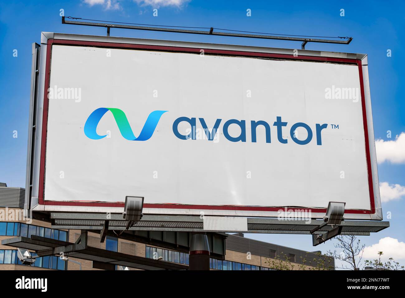 POZNAN, POL - JAN 11, 2023: Advertisement billboard displaying logo of ...