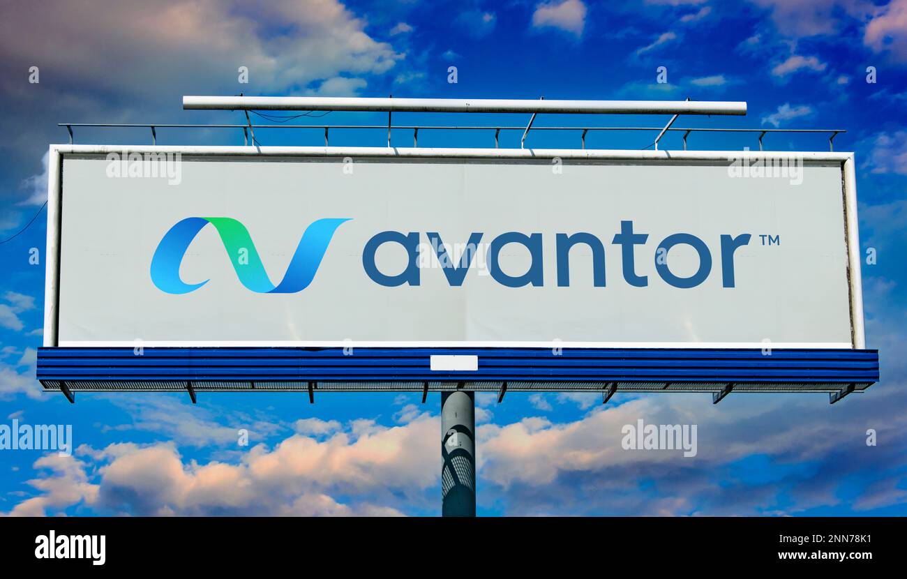 POZNAN, POL - JAN 11, 2023: Advertisement billboard displaying logo of ...