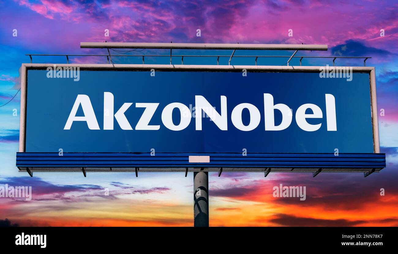 POZNAN, POL - JAN 11, 2023: Advertisement billboard displaying logo of ...