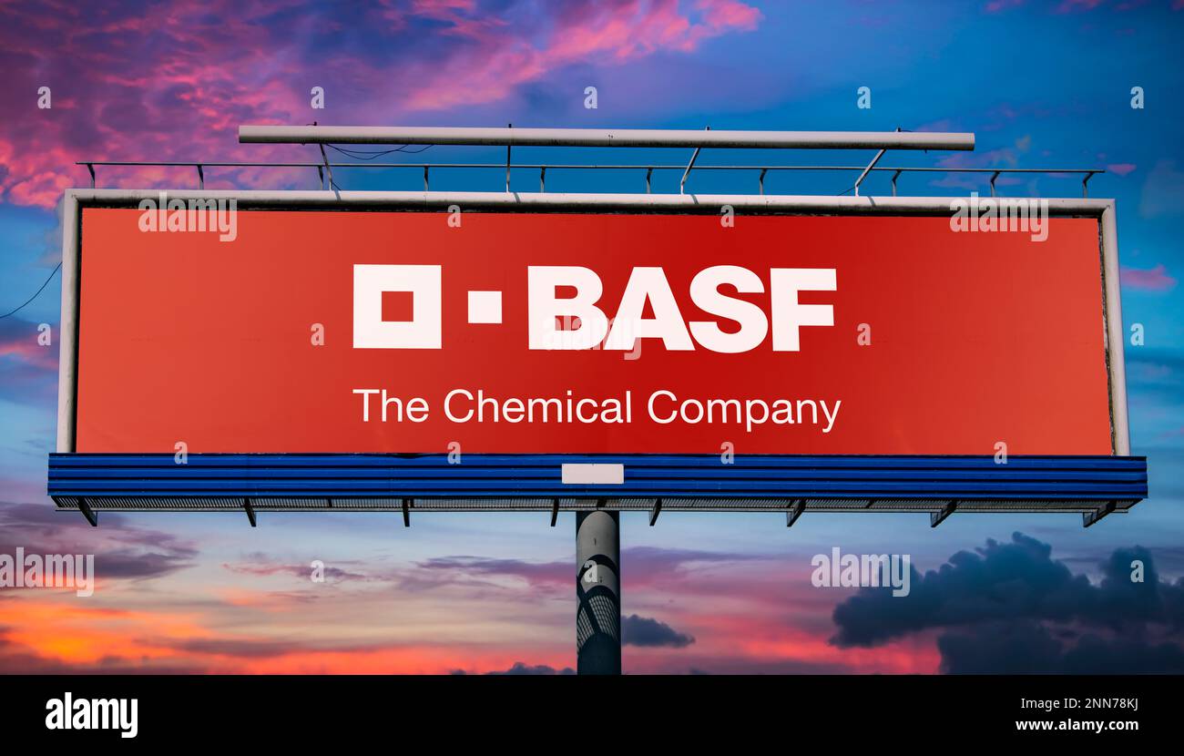 POZNAN, POL - JAN 11, 2023: Advertisement billboard displaying logo of ...