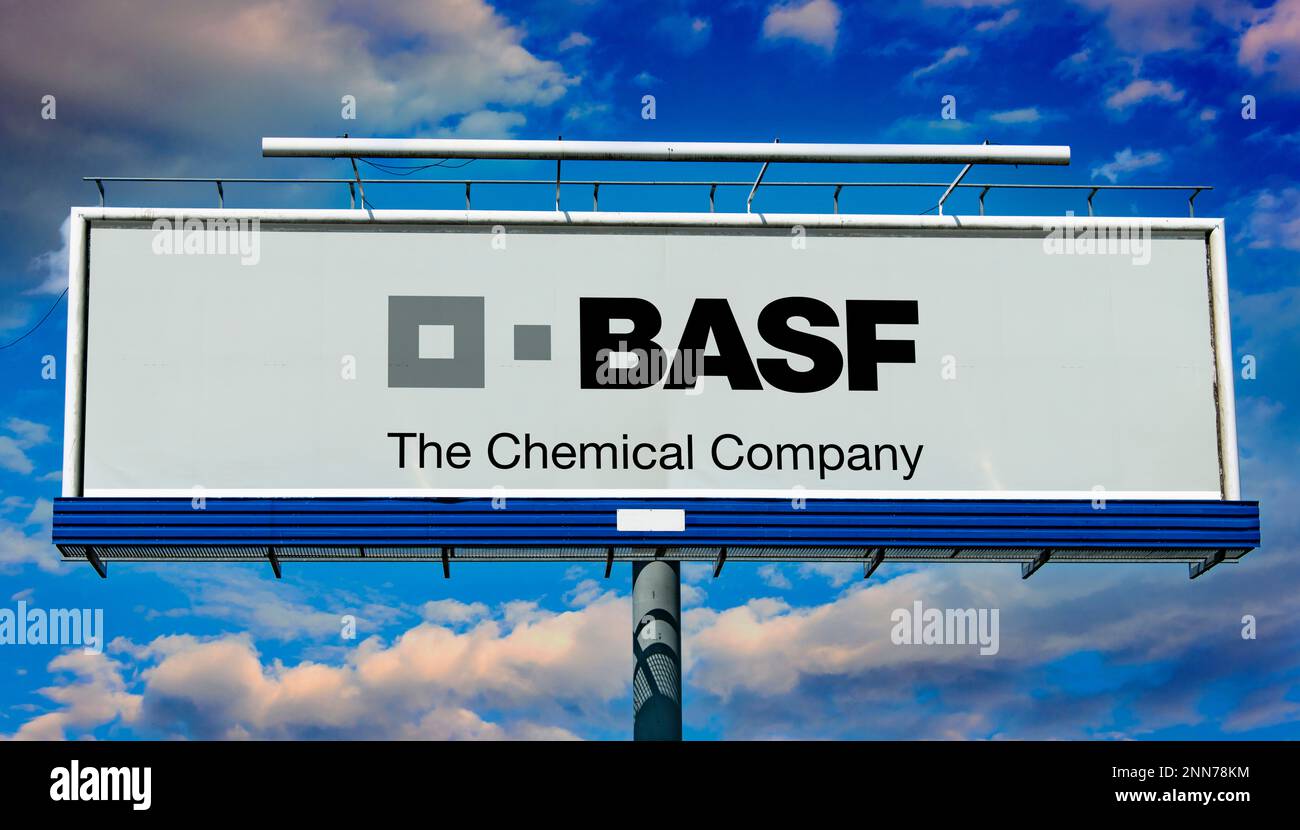 POZNAN, POL - JAN 11, 2023: Advertisement billboard displaying logo of ...