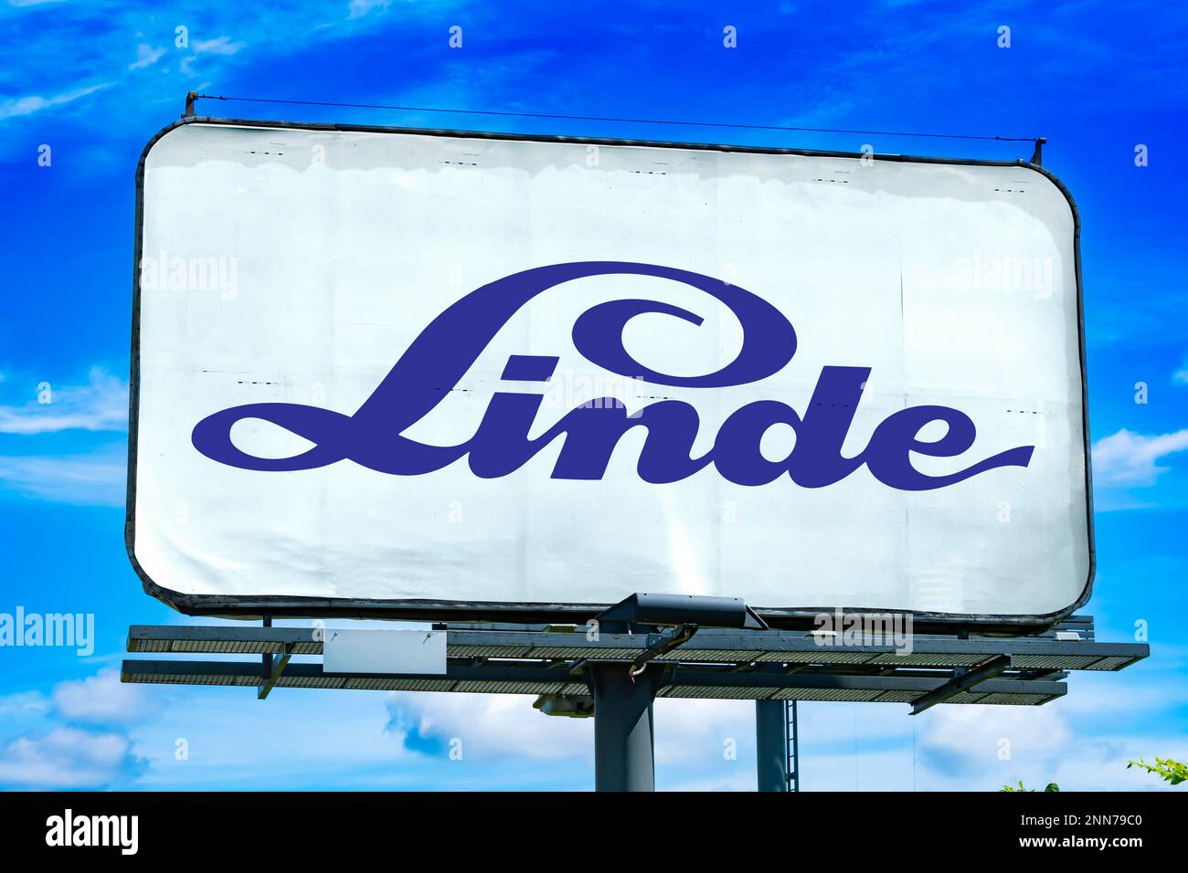 POZNAN, POL - JAN 11, 2023: Advertisement billboard displaying logo of ...