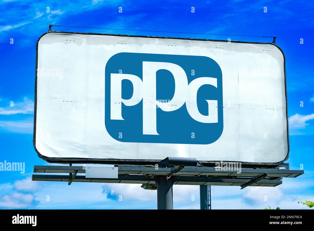 POZNAN, POL - JAN 11, 2023: Advertisement billboard displaying logo of ...