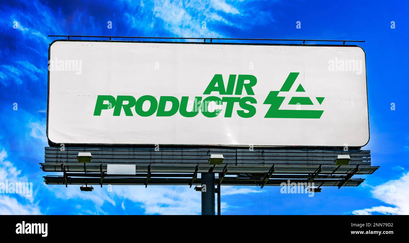 POZNAN, POL - JAN 11, 2023: Advertisement billboard displaying logo of ...