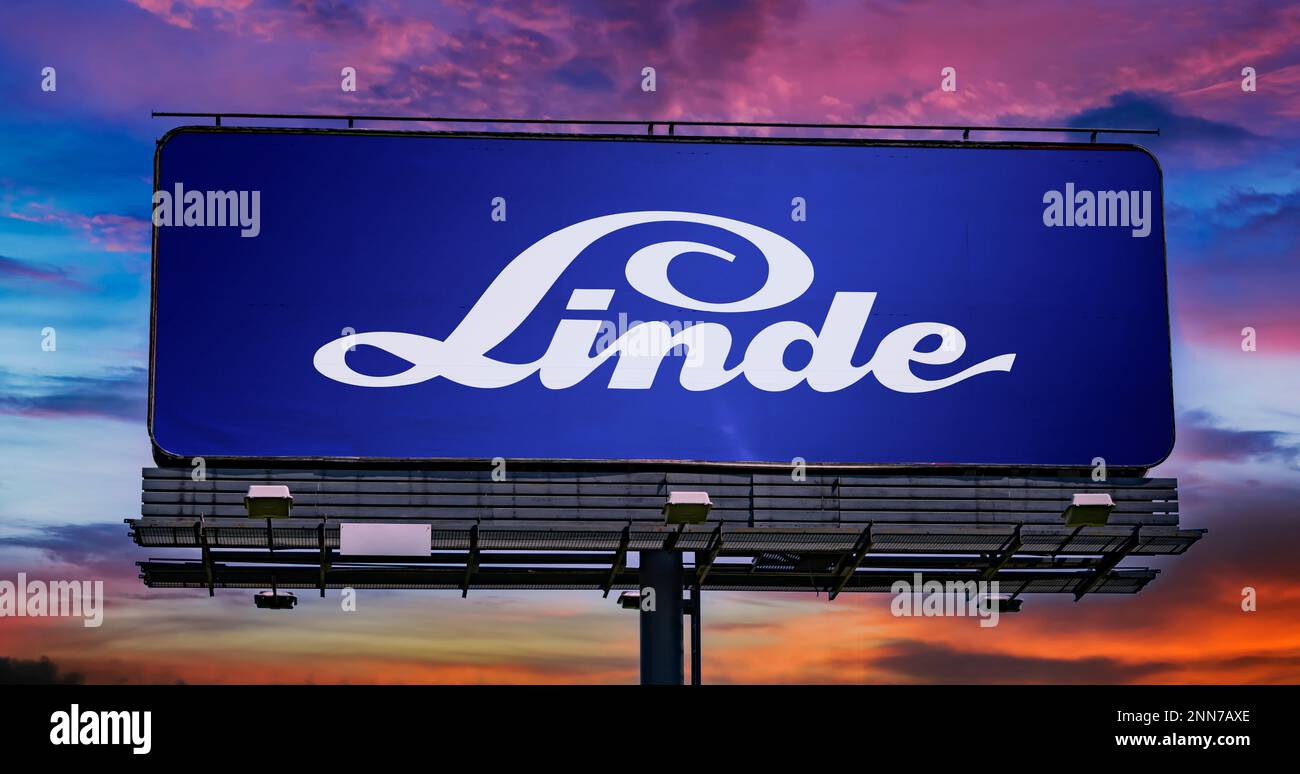 POZNAN, POL - JAN 11, 2023: Advertisement billboard displaying logo of ...