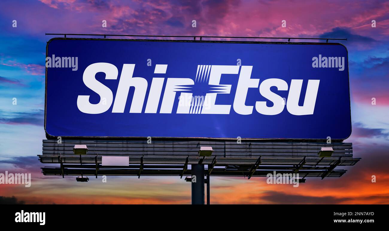 POZNAN, POL - JAN 11, 2023: Advertisement billboard displaying logo of ...