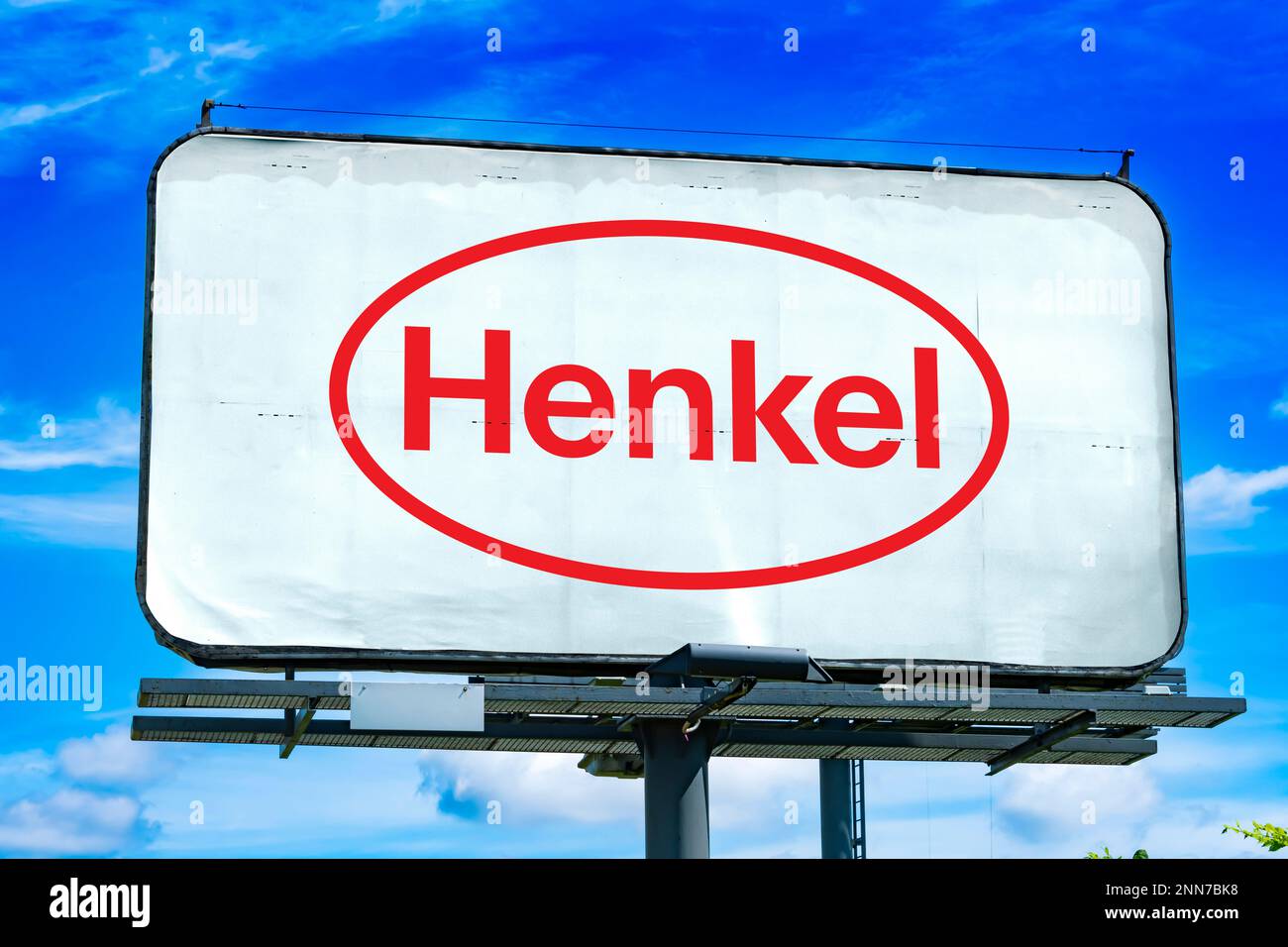 POZNAN, POL - JAN 11, 2023: Advertisement billboard displaying logo of ...