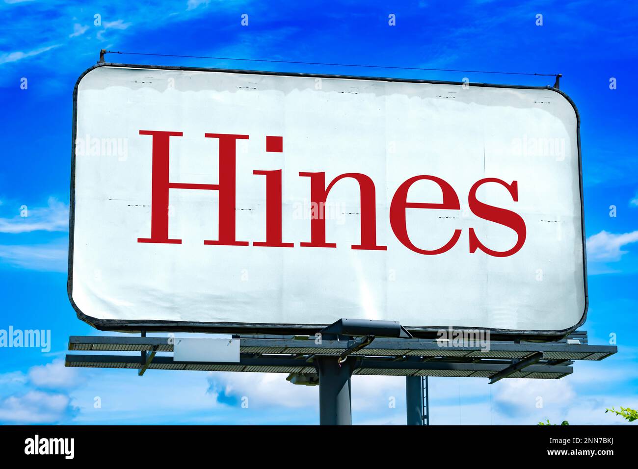 POZNAN, POL - FEB 8, 2023: Advertisement billboard displaying logo of ...