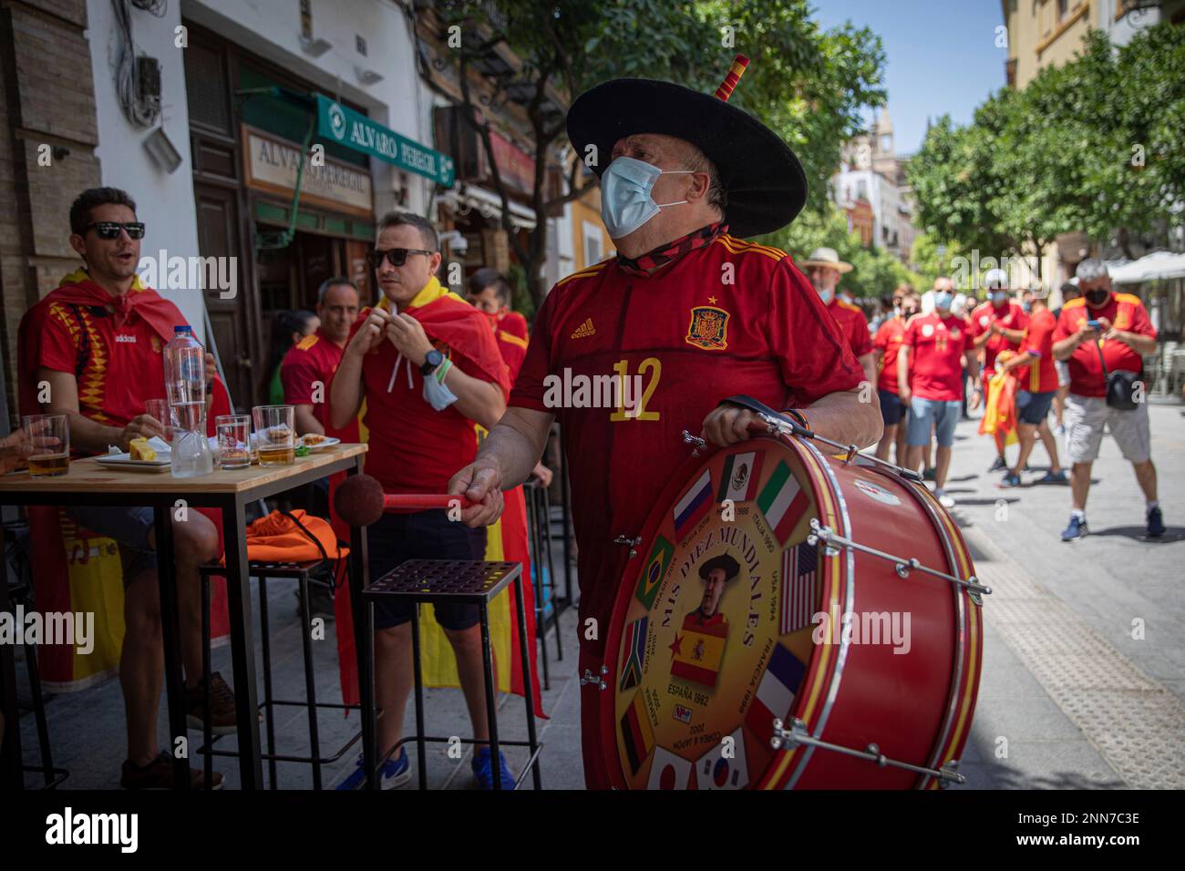 The Spanish national team's cheerleader Manolo 'el del Bombo' (r) with ...