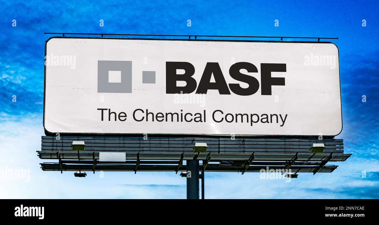 POZNAN, POL - JAN 11, 2023: Advertisement billboard displaying logo of ...