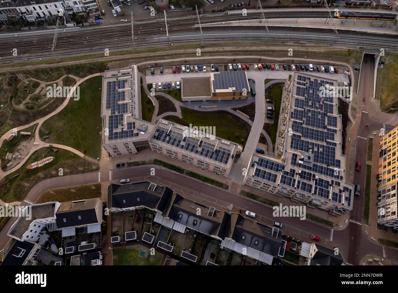 Aerial neighbourhood solar panels hi-res stock photography and images ...