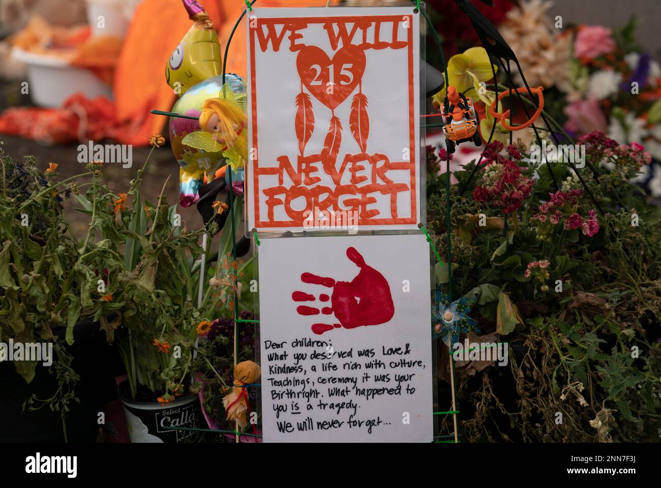 A memorial is seen outside the Residential School in Kamloops, British ...