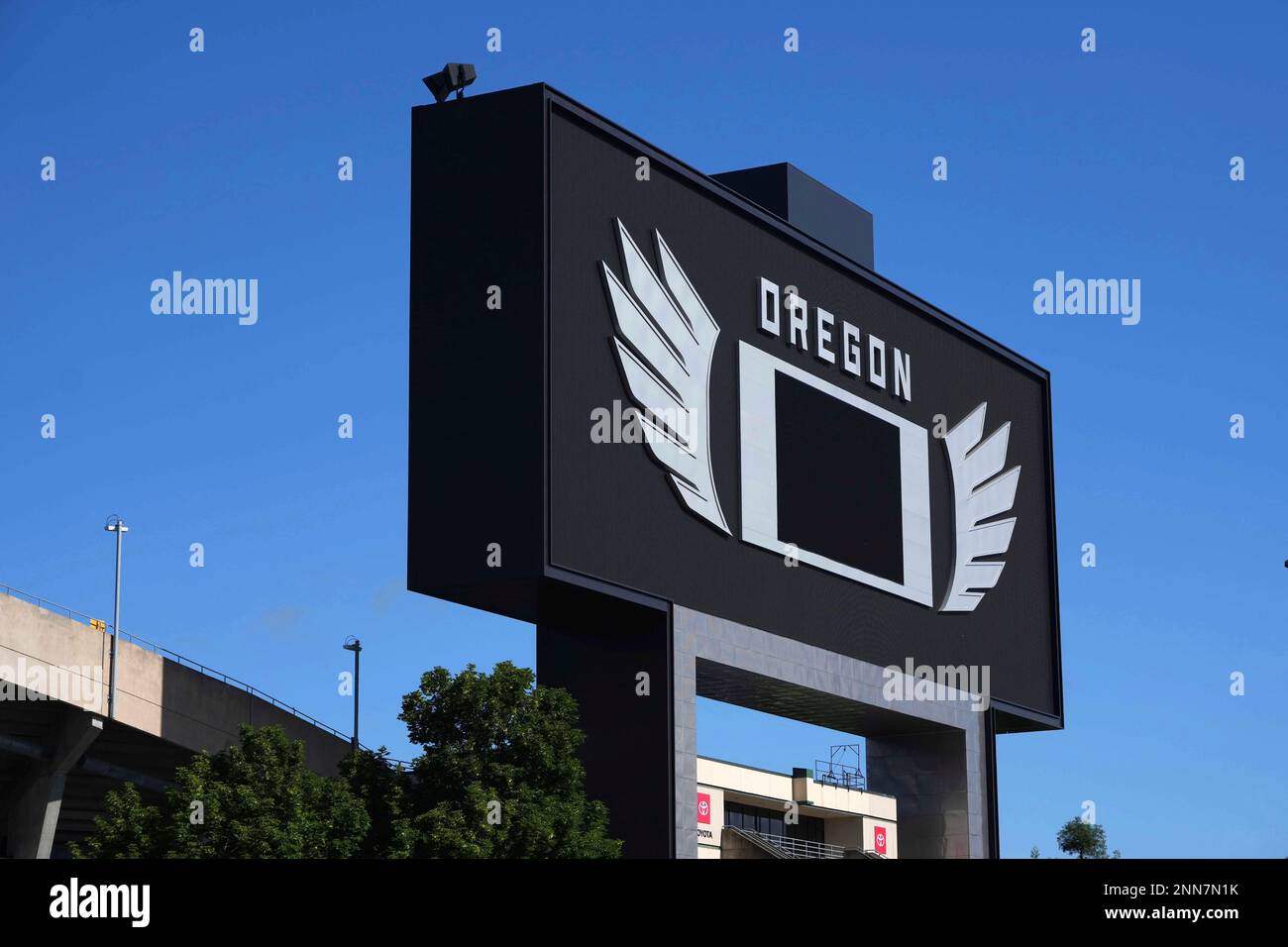 A general view of the Autzen Stadium scoreboard on the campus of ...