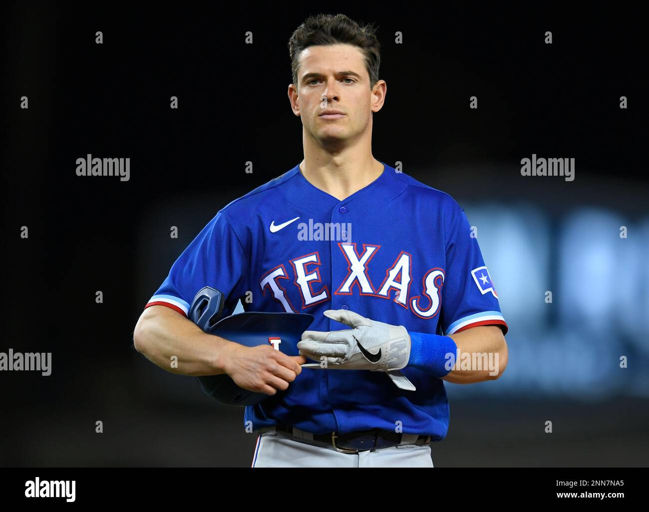 LOS ANGELES, CA - JUNE 11: Nick Solak (15) of the Texas Rangers seen ...