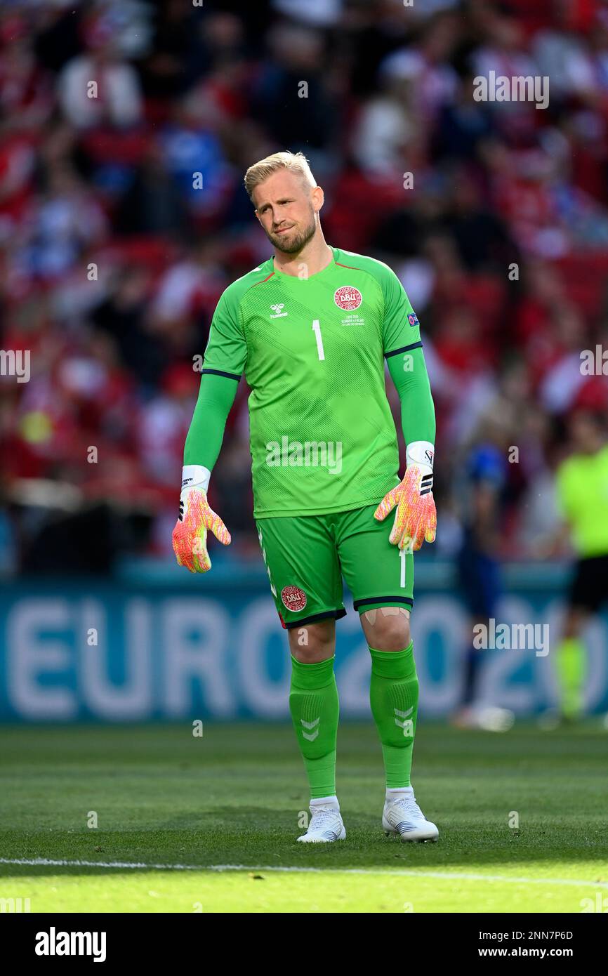 Denmark's goalkeeper Kasper Schmeichel reacts during the Euro 2020 ...