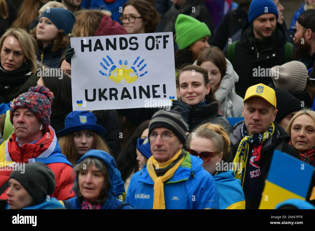 Edinburgh Scotland, UK 25 February 2023. March for Ukraine down the ...