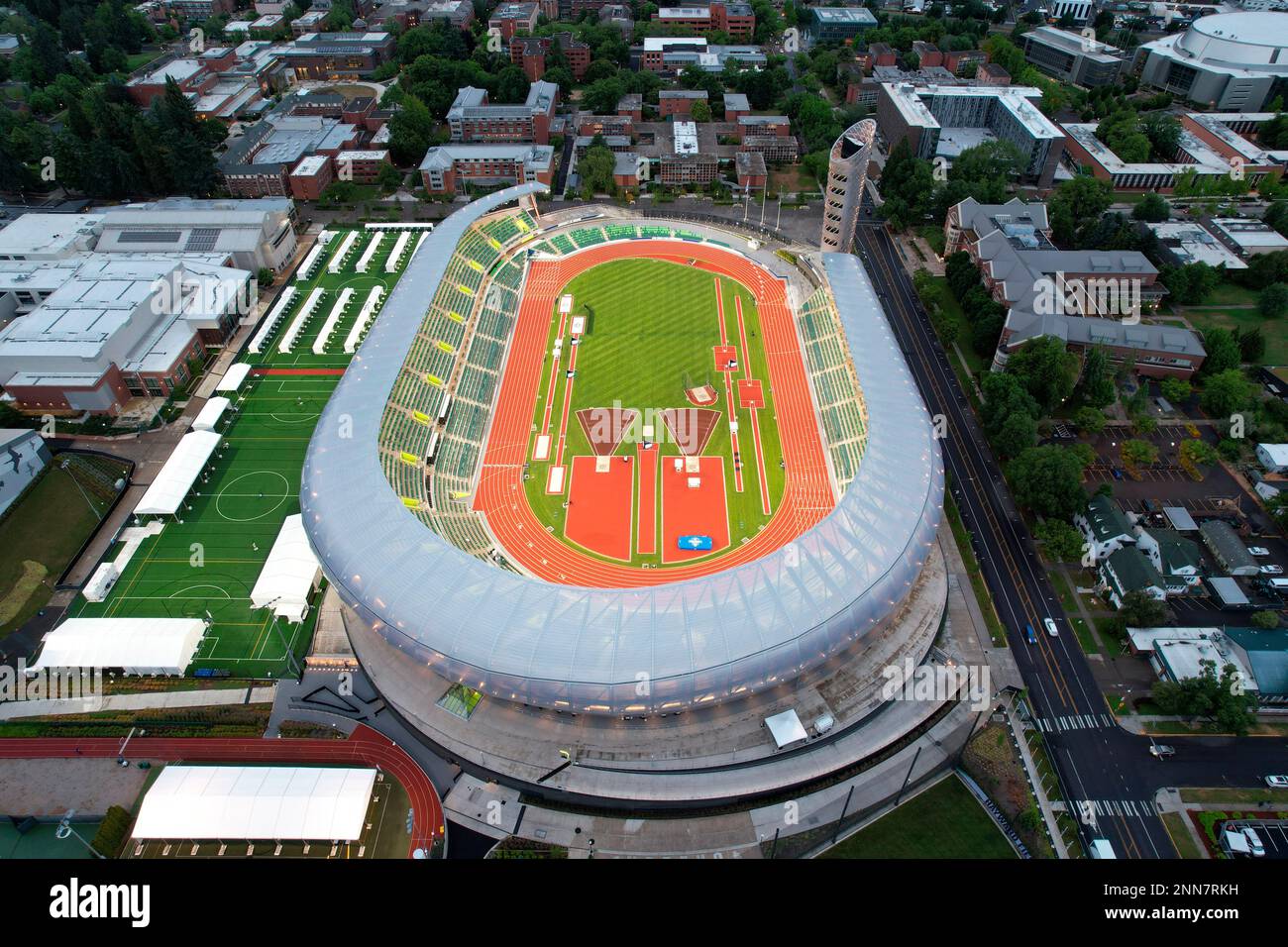 An aerial view of Hayward Field on the campus of the University of ...