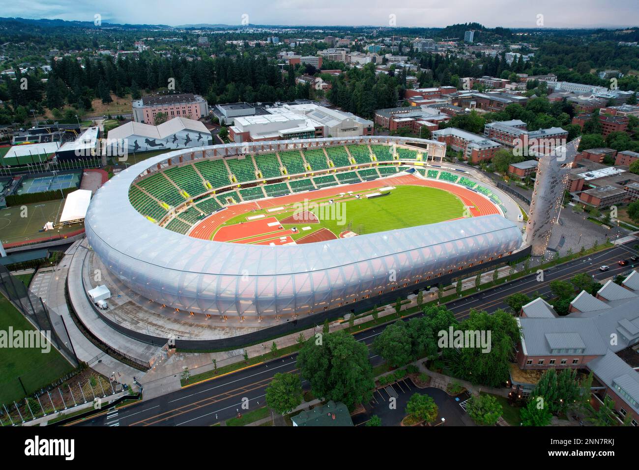 An aerial view of Hayward Field on the campus of the University of ...
